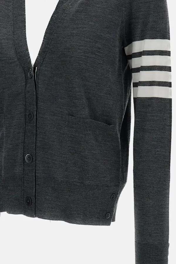 Thom Browne V-neck Cardigan With 4-bar Detail - Grigio