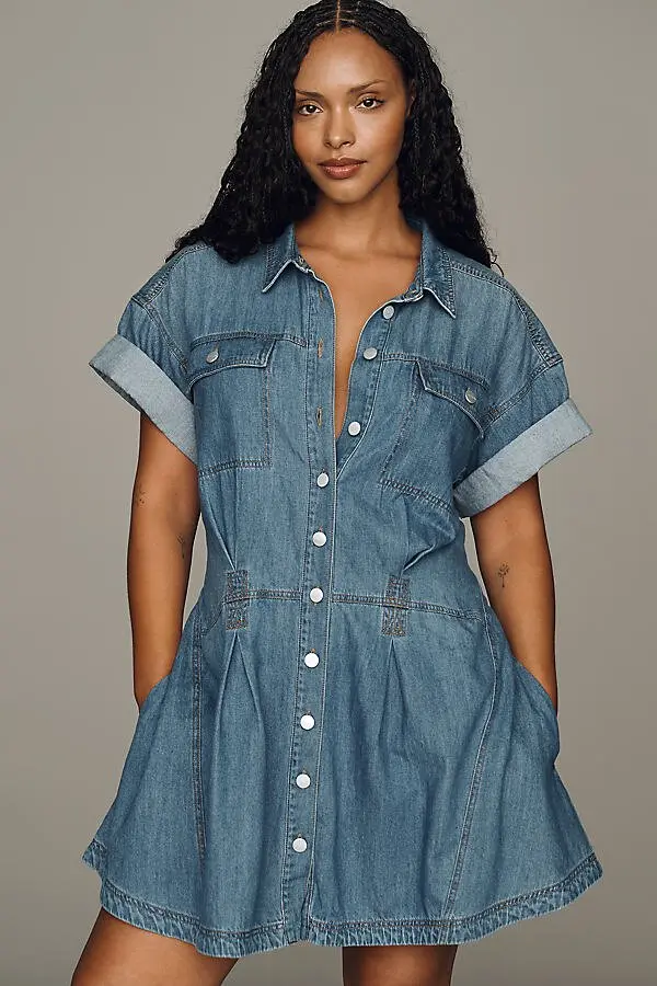 PILCRO Cotton Denim Shirtdress