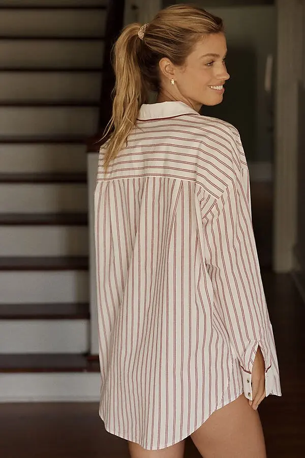 LYREBIRD Overd Buttondown Pajama Shirt - Red Stripe