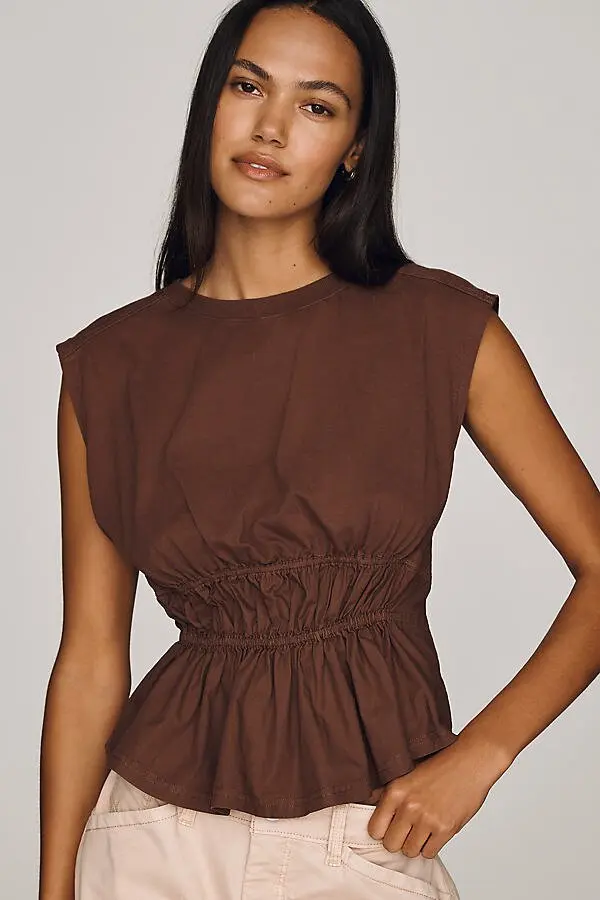 PILCRO Cotton Waisted Muscle Tee - Brown