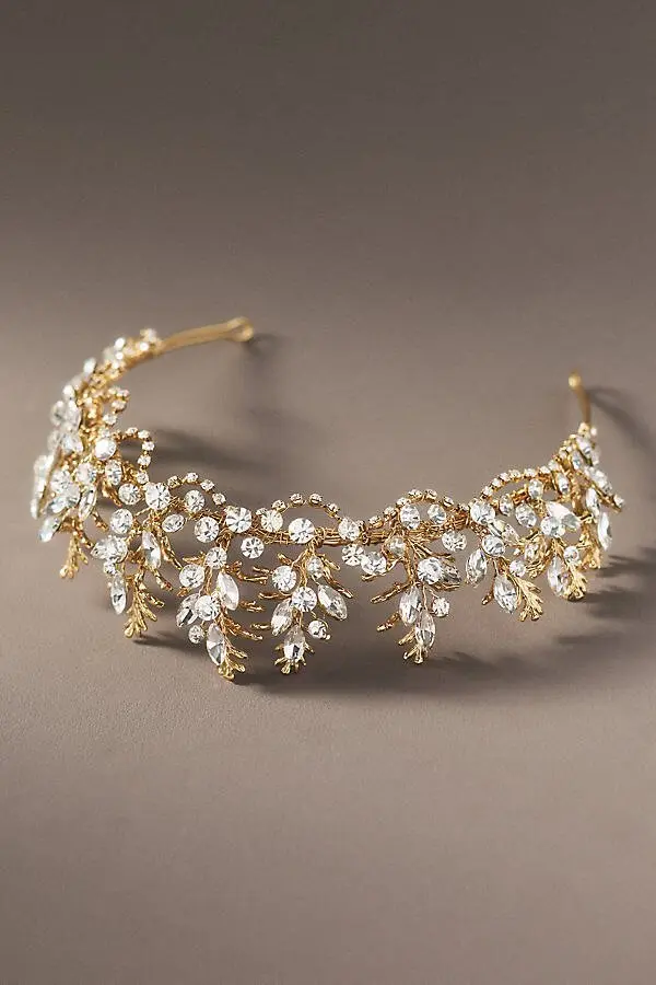 TWIGS & HONEY Charmed Crystal Tiara Crown - Gold