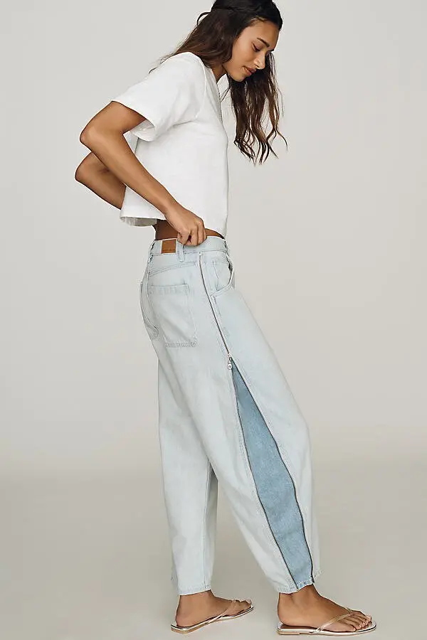 SEVENTY + MOCHI Bo Zipper High-rise Barrel-leg Jeans - Light Denim