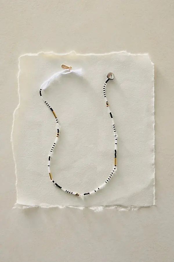 Free People Muse Beaded Layering Necklace With Shell Toggle - Black/clear