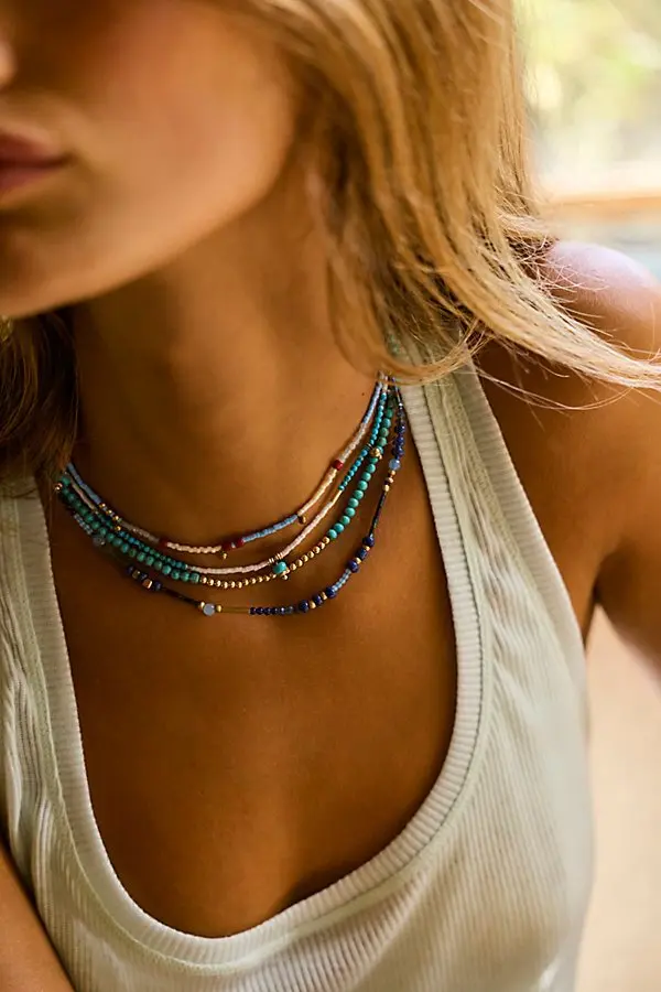 Free People Muse Beaded Layering Necklace With Shell Toggle - Dusk