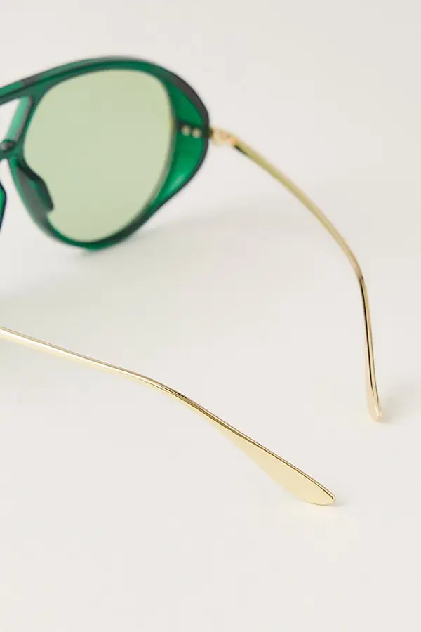 Free People Oversized Aviator Sunglasses With Gold Tone Details - Green