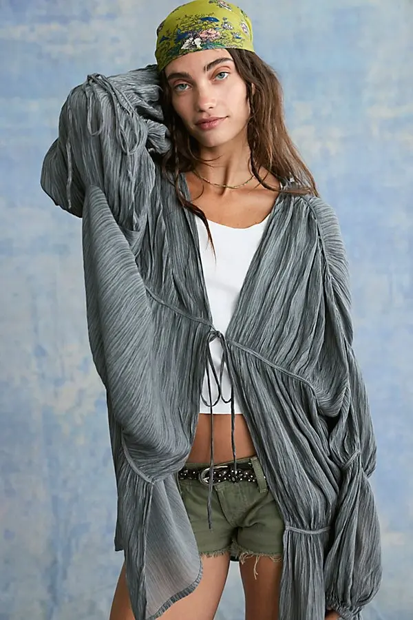 Free People Juliet Sheer Tie-front Duster Top - Black