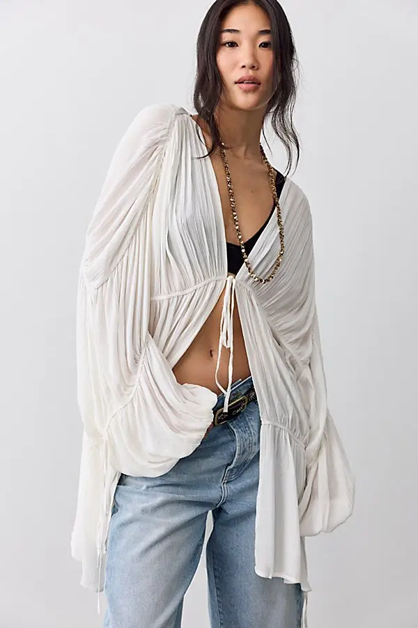 Free People Juliet Sheer Tie-front Duster Top - Ivory