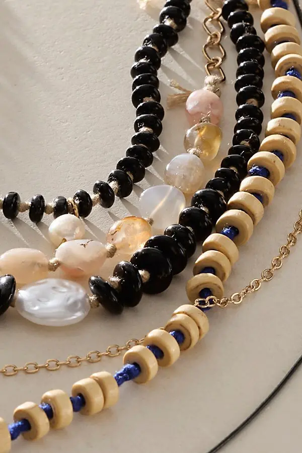 Free People Hailee Semiprecious Layered Beaded Necklace - Black/ivory