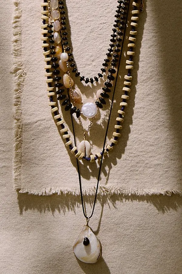 Free People Hailee Semiprecious Layered Beaded Necklace - Black/ivory