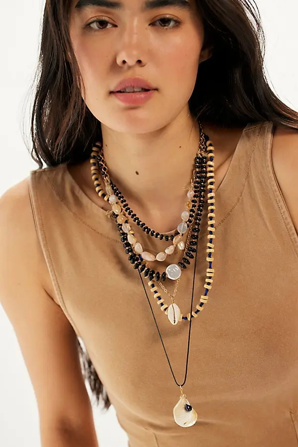 Free People Hailee Semiprecious Layered Beaded Necklace - Black/ivory