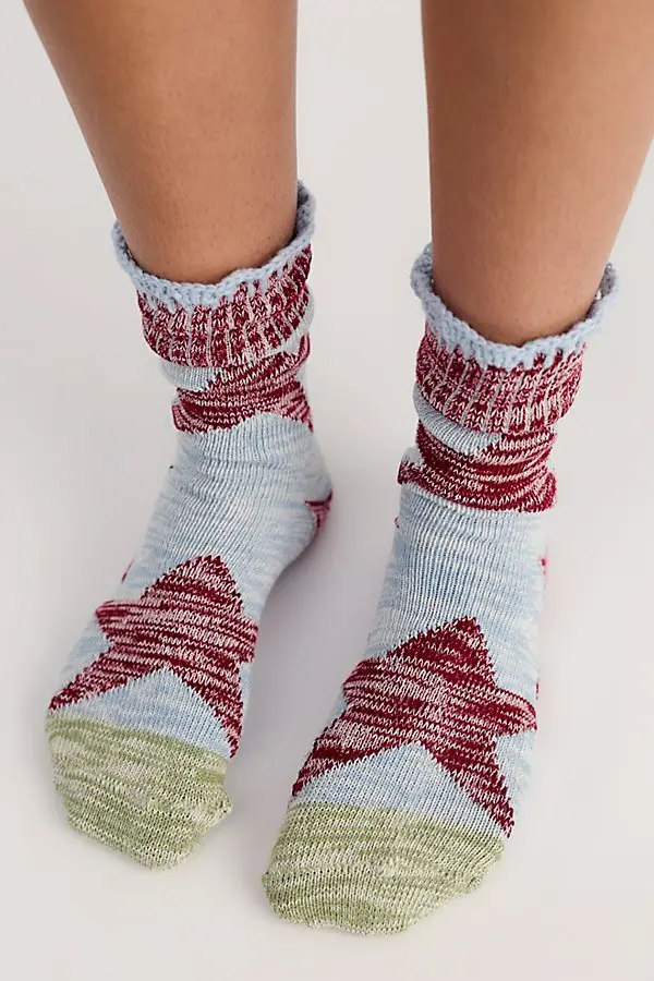 Free People Crafty Stars Socks - Red/blue