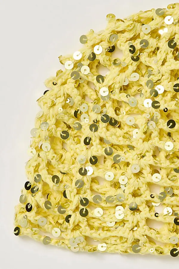 Free People Mila Sequin Disco Crochet Skull Cap - Yellow