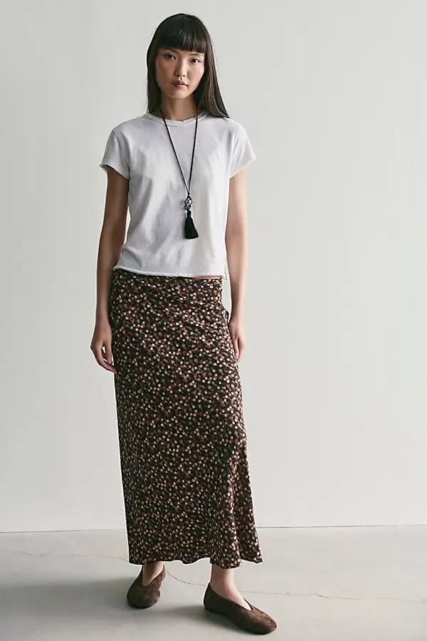 Free People Bonita Printed Maxi Skirt - Espresso Combo