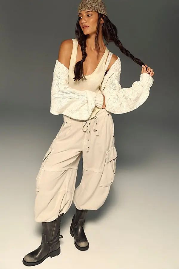 Free People We The Free Reef Curved Linen Cargo Pants - Birch