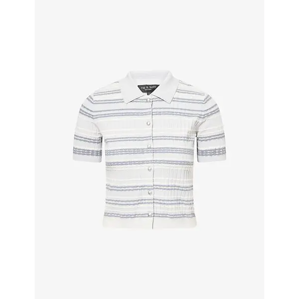 Rag & Bone Karina Striped Short Sleeve Cardigan - Ltblue