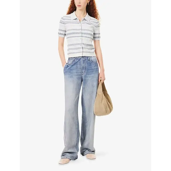 Rag & Bone Karina Striped Short Sleeve Cardigan - Ltblue