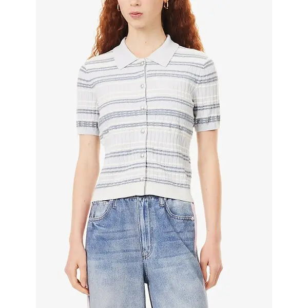 Rag & Bone Karina Striped Short Sleeve Cardigan - Ltblue