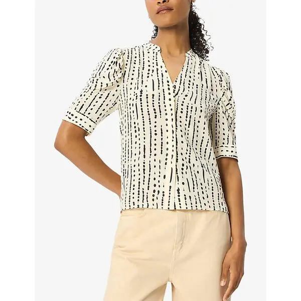 Whistles Dashed Spot Gathered Woven Blouse