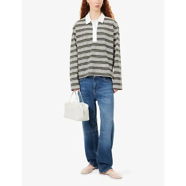 Rag & Bone Kelly Stripe Cotton Polo Top - Greenmult