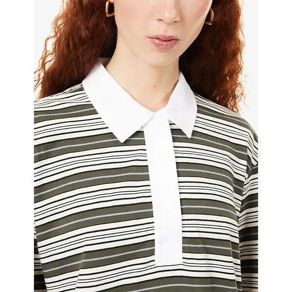 Rag & Bone Kelly Stripe Cotton Polo Top - Greenmult
