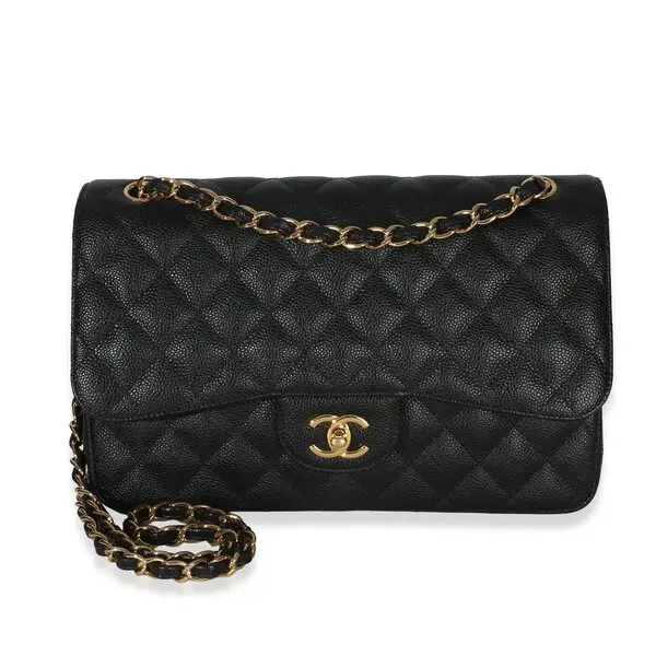 Chanel Quilted Caviar Jumbo Double Flap Bag - Black
