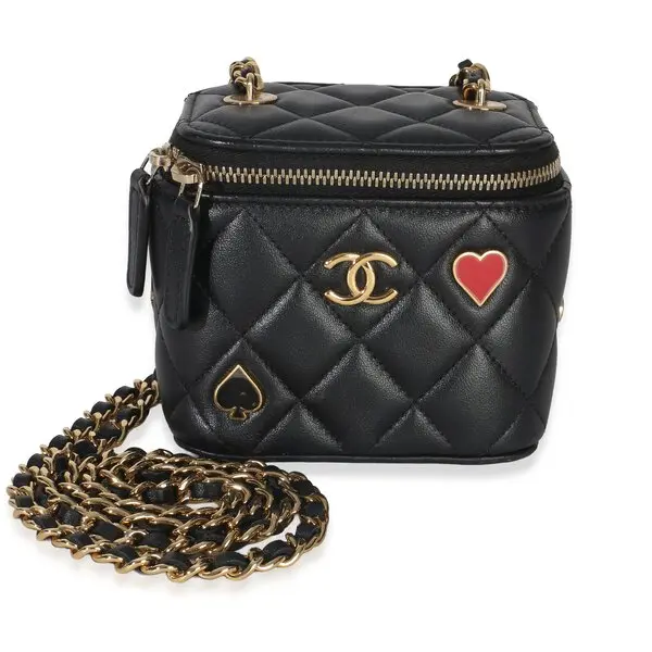 Chanel Quilted Lambskin Vanity Case With Chain - Black