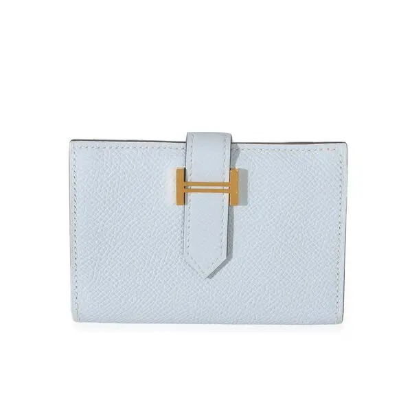 Hermès Bleu Brume Epsom Bearn Card Holder Wallet Ghw - Blue