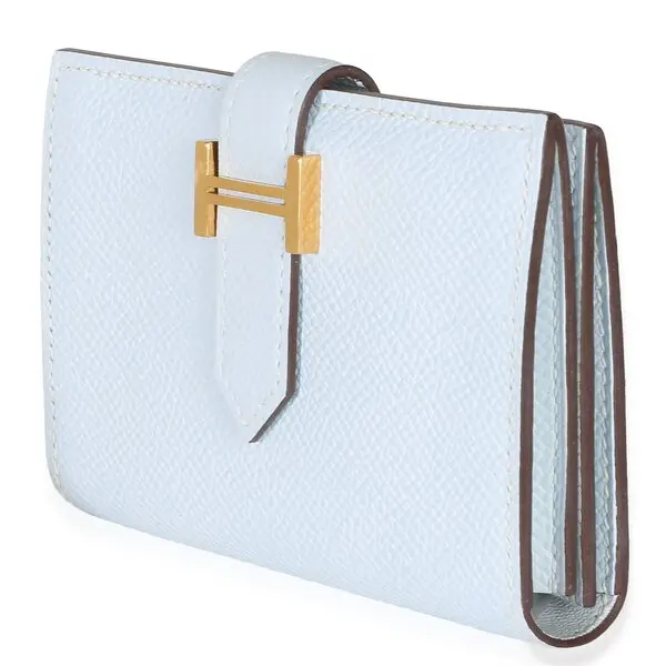 Hermès Bleu Brume Epsom Bearn Card Holder Wallet Ghw - Blue