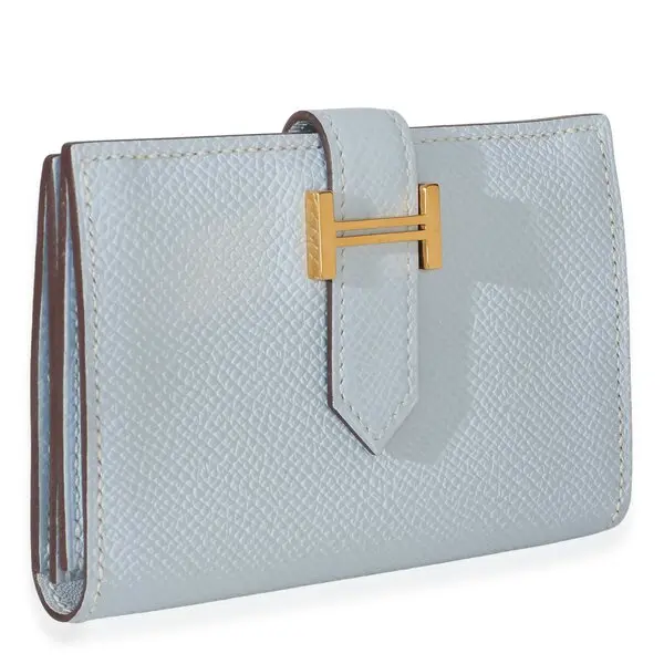 Hermès Bleu Brume Epsom Bearn Card Holder Wallet Ghw - Blue