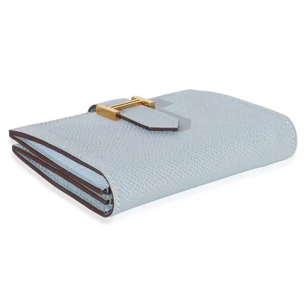 Hermès Bleu Brume Epsom Bearn Card Holder Wallet Ghw - Blue