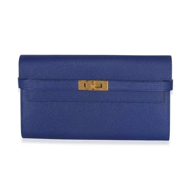 Hermès Bleu Electrique Epsom Kelly Longue Wallet Ghw - Blue