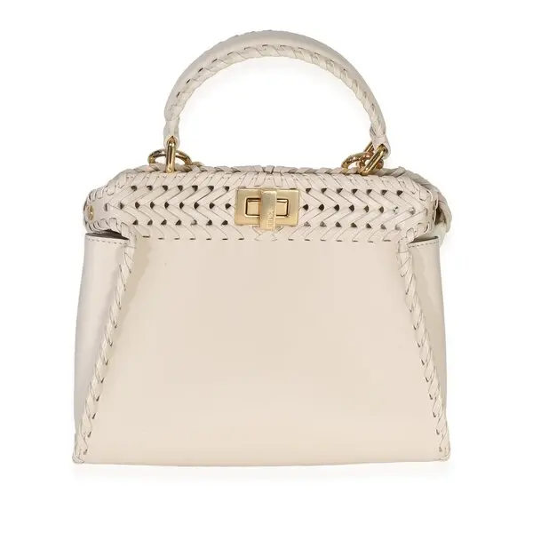 Fendi Cream Vitello King Interlace Peekaboo Iconic Satchel - Neutral