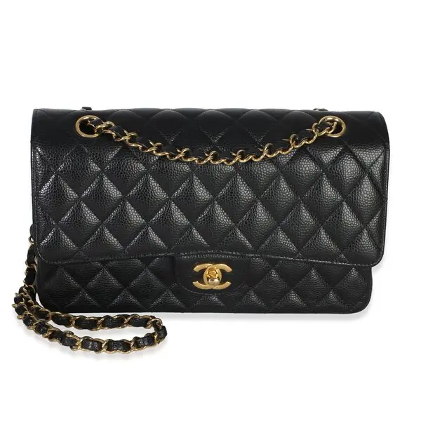 Chanel Quilted Caviar Classic Double Flap Shoulder Bag - Black