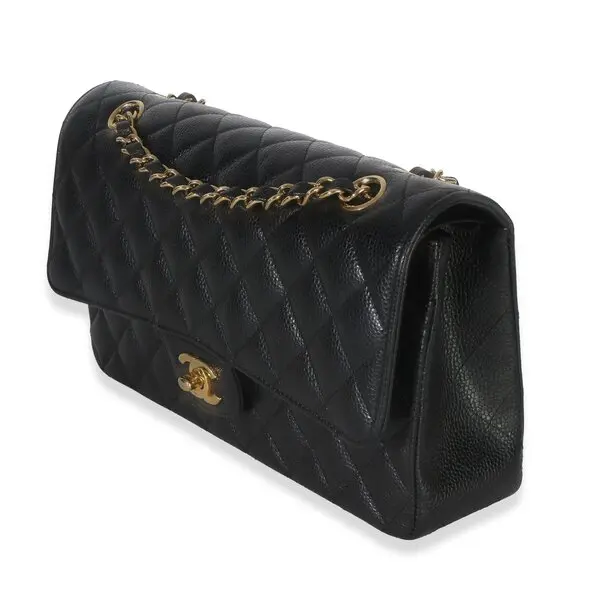 Chanel Quilted Caviar Classic Double Flap Shoulder Bag - Black