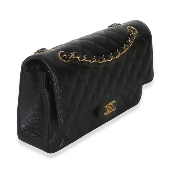 Chanel Quilted Caviar Classic Double Flap Shoulder Bag - Black