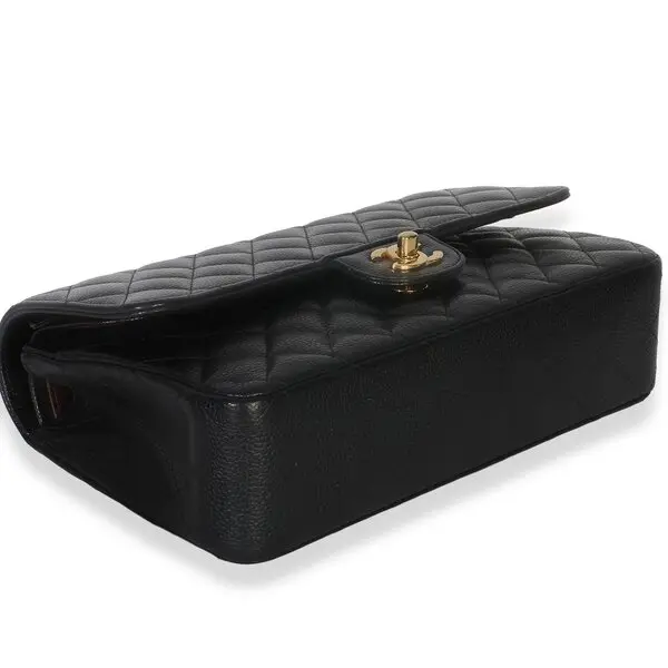 Chanel Quilted Caviar Classic Double Flap Shoulder Bag - Black