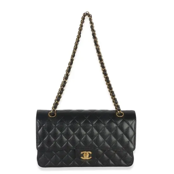 Chanel Quilted Caviar Classic Double Flap Shoulder Bag - Black