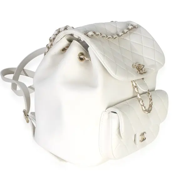 Chanel Quilted Lambskin Duma Drawstring Backpack - White