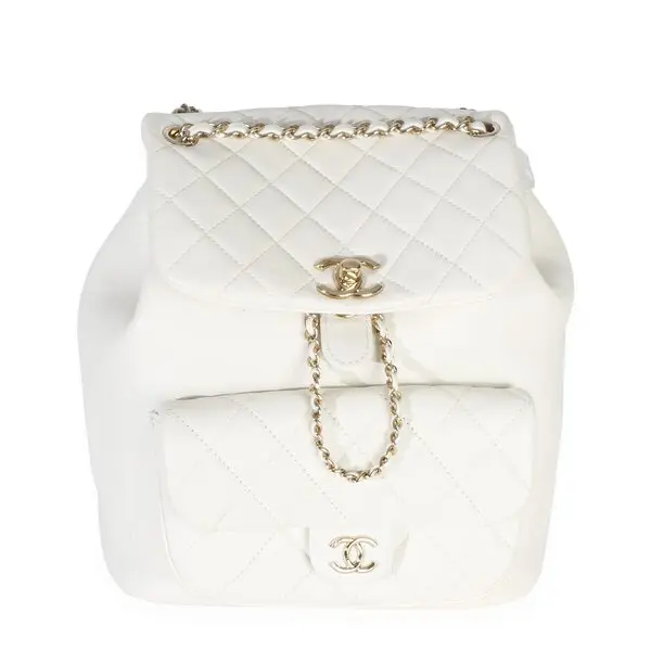 Chanel Quilted Lambskin Duma Drawstring Backpack - White