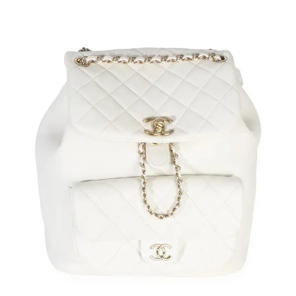 Chanel Quilted Lambskin Duma Drawstring Backpack - White