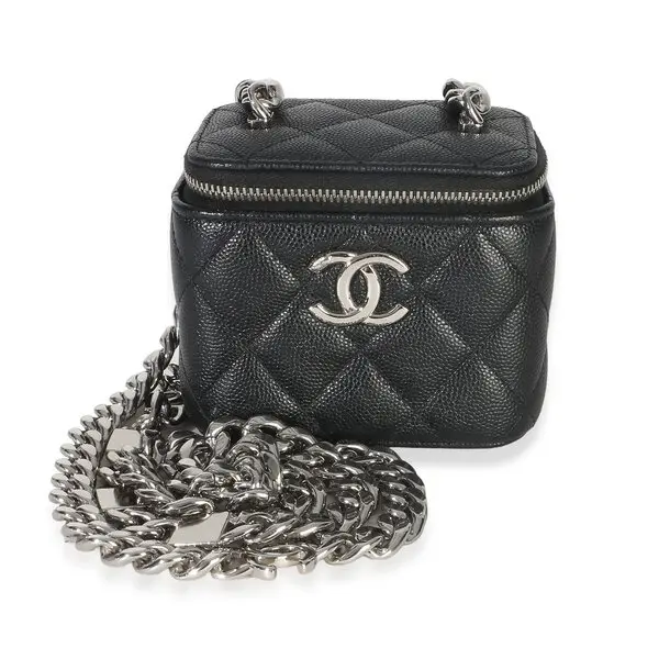 Chanel Quilted Caviar Coco Chain Vanity Case - Black