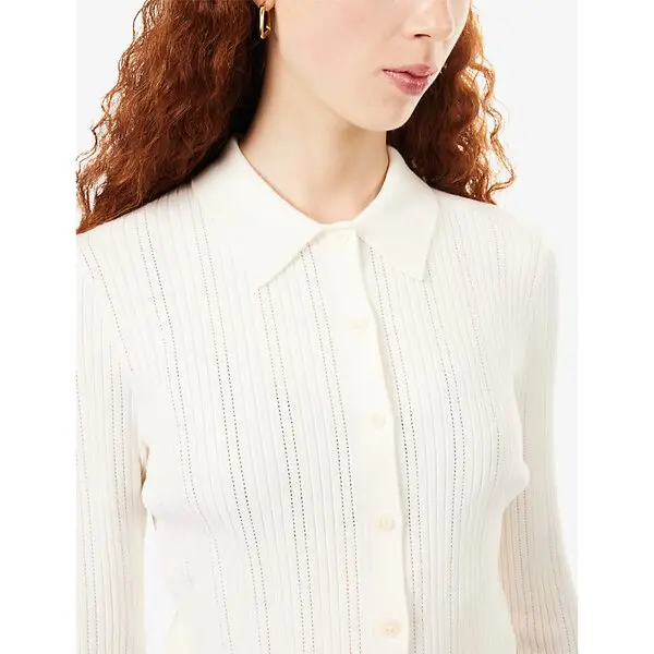 Good American The Ladder Ribbed Woven Cardigan - Chalk