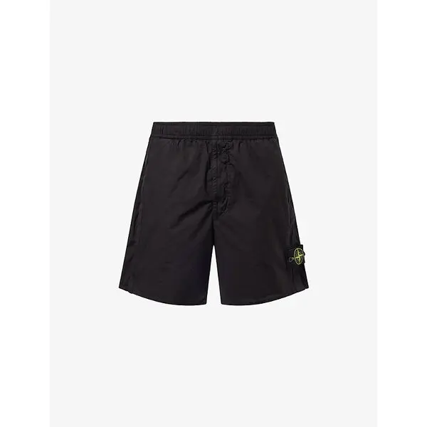 Stone Island Tela Paracadute Compass-badge Stretch-cotton Shorts - Black