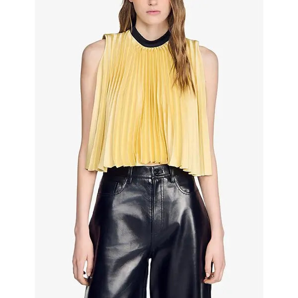 Sandro Pleated Tie-back Woven Top