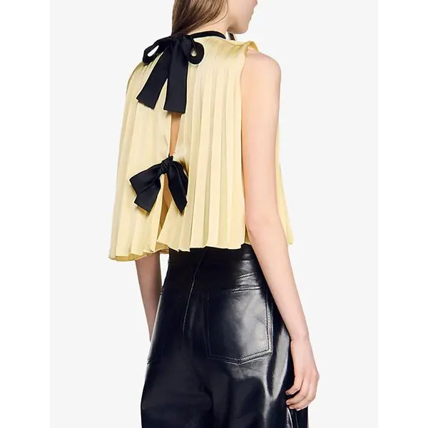 Sandro Pleated Tie-back Woven Top