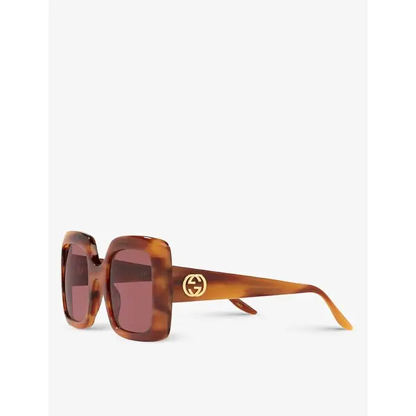 Gucci Square Acetate Sunglasses With Gold-toned Interlocking Gg Motif - Brown