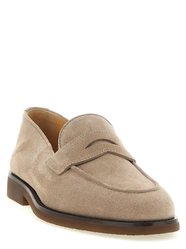 Brunello Cucinelli Penny Loafers In Calf Suede - Gray