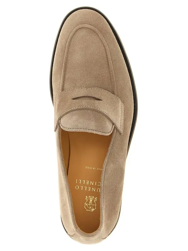 Brunello Cucinelli Penny Loafers In Calf Suede - Gray