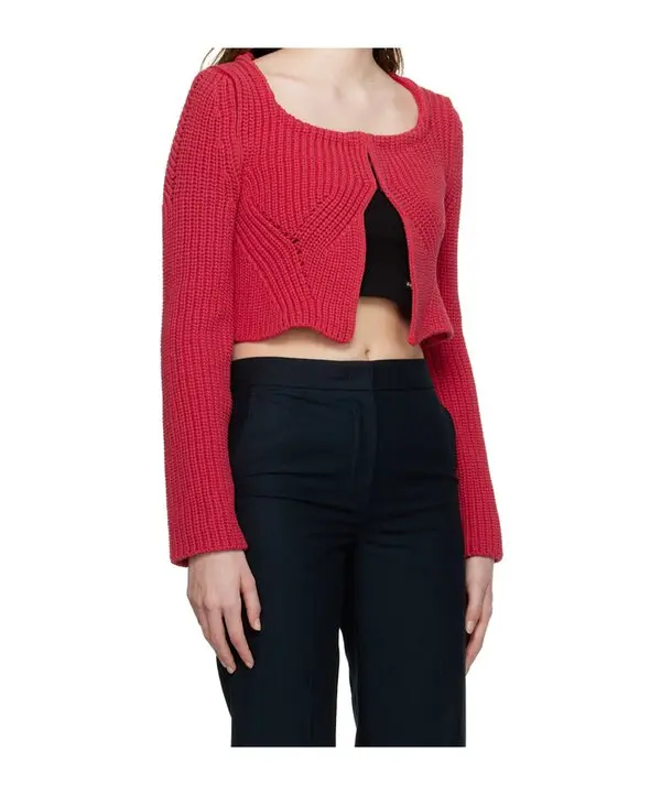RECTO Chunky Crew Neck Cardigan Sweater