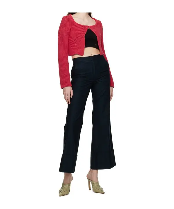 RECTO Chunky Crew Neck Cardigan Sweater